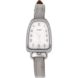 Hermès Galop D' Quartz Watch Stainless Steel And Leather With Diamond Bezel 21