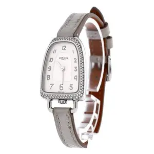 Hermès Galop D' Quartz Watch Stainless Steel And Leather With Diamond Bezel 21