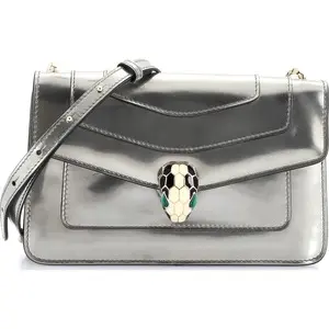 BVLGARI Serpenti Forever Shoulder Bag Metallic Leather Small - Grey