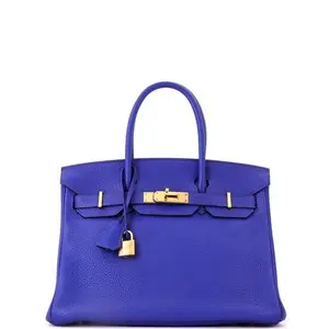 Hermès Birkin Handbag Clemence With Gold Hardware 30 - Blue