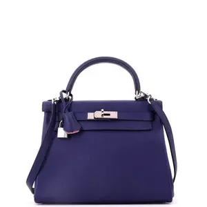 Hermès Kelly Handbag Verso Evercolor With Palladium Hardware 28 - Blue