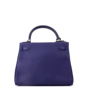 Hermès Kelly Handbag Verso Evercolor With Palladium Hardware 28 - Blue