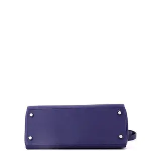 Hermès Kelly Handbag Verso Evercolor With Palladium Hardware 28 - Blue