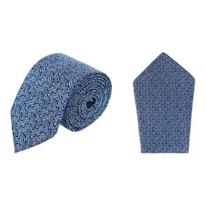 Trafalgar Benito's Basketweave Silk Necktie & Pocket Square Bundle - Blue