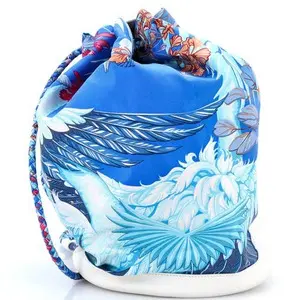 Hermès Soie Cool Handbag Printed Silk And Calfskin Medium - Blue