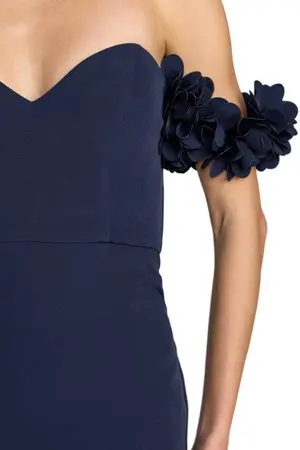 Mac Duggal Petite Crepe Off The Shoulder Gown With 3d Flowers