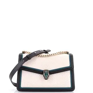BVLGARI Serpenti Forever Shoulder Bag Quilted Leather - White