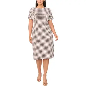 Halogen Gingham Boat Neck Midi Dress - Chocolate Fudge