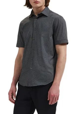 Bugatchi Miles Ooohcotton Geometric Short Sleeve Button-up Shirt