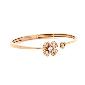 BVLGARI Fiorever Bangle Bracelet 18k Rose Gold With Pave Diamonds