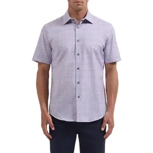 Bugatchi Miles Ooohcotton® Grid Short Sleeve Button-up Shirt - Orchid