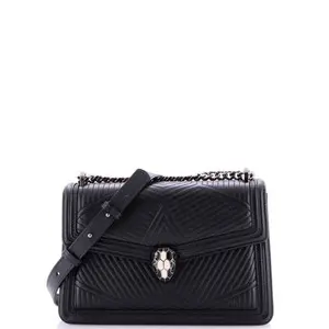 BVLGARI Serpenti Forever Shoulder Bag Quilted Leather - Black