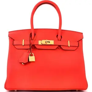 Hermès Birkin Handbag Clemence With Gold Hardware 30 - Red