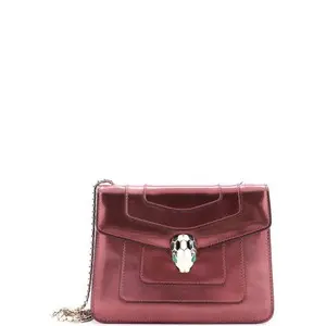 BVLGARI Serpenti Forever Square Shoulder Bag Metallic Leather Small - Red