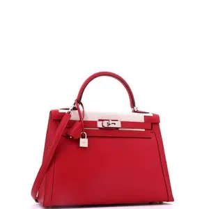 Hermès Kelly Handbag Berline Vache Canvas With Swift And Toile With Palladium Hardware 32 - Red