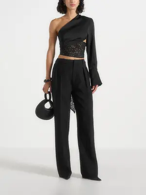 Manière De Voir Manière De Voir Coralie One-Shoulder Lace Wrap Top Black