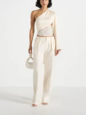 Manière De Voir Coralie One-shoulder Lace Wrap Top - Champagne