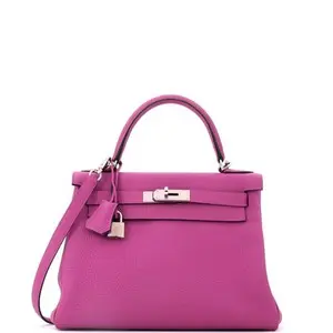 Hermès Kelly Handbag Togo With Palladium Hardware 28 - Pink