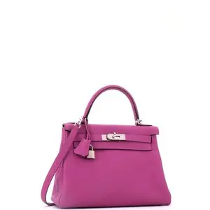 Hermès Kelly Handbag Togo With Palladium Hardware 28 - Pink