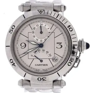 CARTIER Pasha De Gmt Power Reserve Automatic Watch Stainless Steel 38 - Metallic Silver