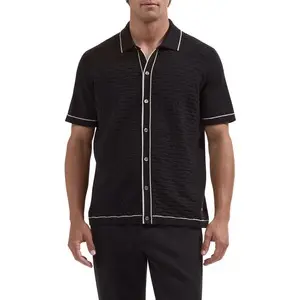 Bugatchi Short Sleeve Full Button Sweater - Black
