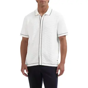 Bugatchi Short Sleeve Full Button Sweater Chalk