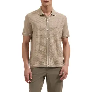 Bugatchi Short Sleeve Full Button Sweater - Cobblestone