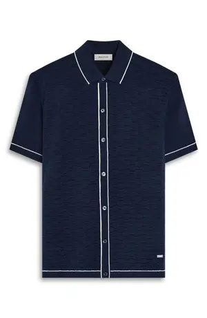 Bugatchi Short Sleeve Full Button Sweater - Navy