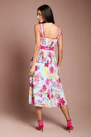 Coast Pleated Floral Square Neck Midi Dress