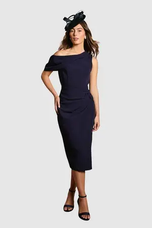 Coast One Shoulder Twist Front Pencil Dress - Navy