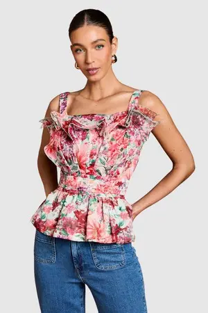 Coast Ruffled Square Neck Peplum Blouse - Sage