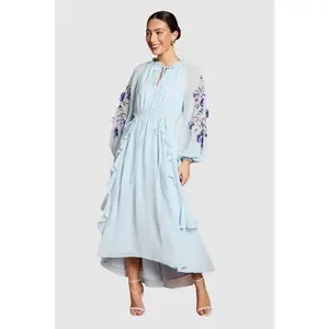 Coast Floral Ruched Midi Dress - Light Blue