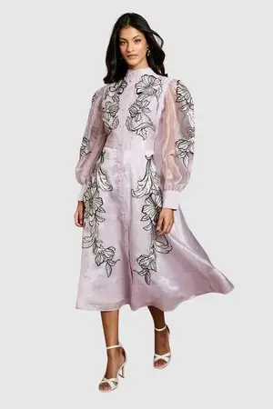 Coast Petite Embroidered Midi Dress - Blush