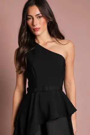 Coast One Shoulder Satin Maxi Dress With Ruffle Detail