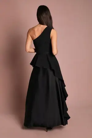 Coast One Shoulder Satin Maxi Dress With Ruffle Detail