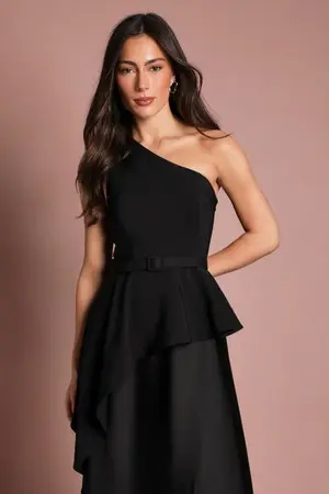 Coast One Shoulder Satin Maxi Dress With Ruffle Detail
