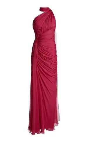 Zuhair Murad Chiffon One-shoulder Long Dress - Fuchsia