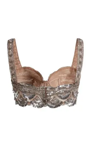 Zuhair Murad Tulle Full Sand Shell Embroidered Cropped Top