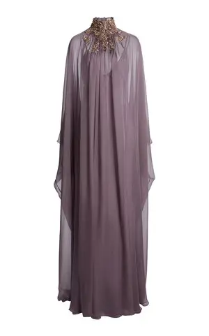 Zuhair Murad Chiffon Palm Leaf Embroidered Kaftan - Purple