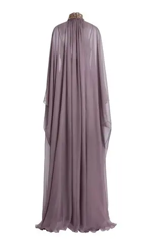 Zuhair Murad Chiffon Palm Leaf Embroidered Kaftan