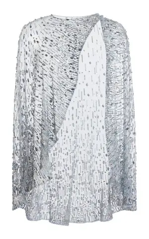 Zuhair Murad Tulle Sand Embroidered Short Cape - Light Blue