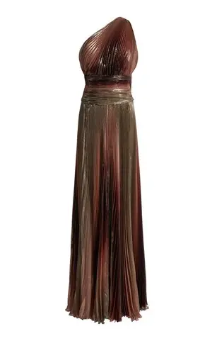 Zuhair Murad Printed Lame Pliss Mono-shoulder Long Dress - Multi