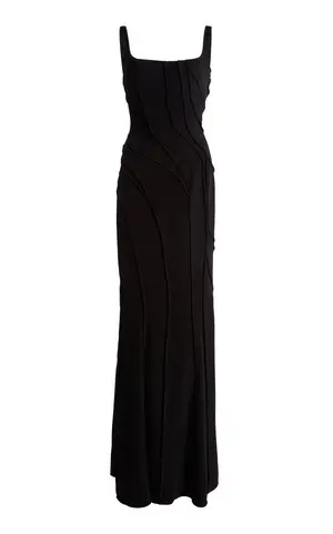 Zuhair Murad Heavy Cady Long Dress With Pintucks - Black