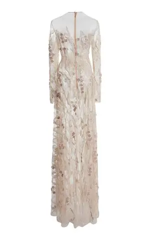 Zuhair Murad Tulle Embroidered Long Sleeves Long Dress