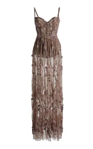 Zuhair Murad Tulle Embroidered Long Dress - Multi