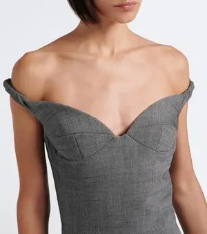 Magda Butrym Off-shoulder Herringbone Wool-blend Minidress