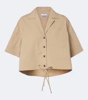 GANNI Cropped Cotton-blend Shirt - Beige