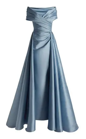 Zuhair Murad Mikado Off-shoulder Cross Neckline Gown Dress - Light Blue