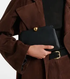 Nour Hammour Leather Clutch With Gold Tone Clasp