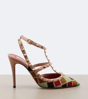 Valentino Garavani Rockstud Patchwork Suede And Leather Pumps